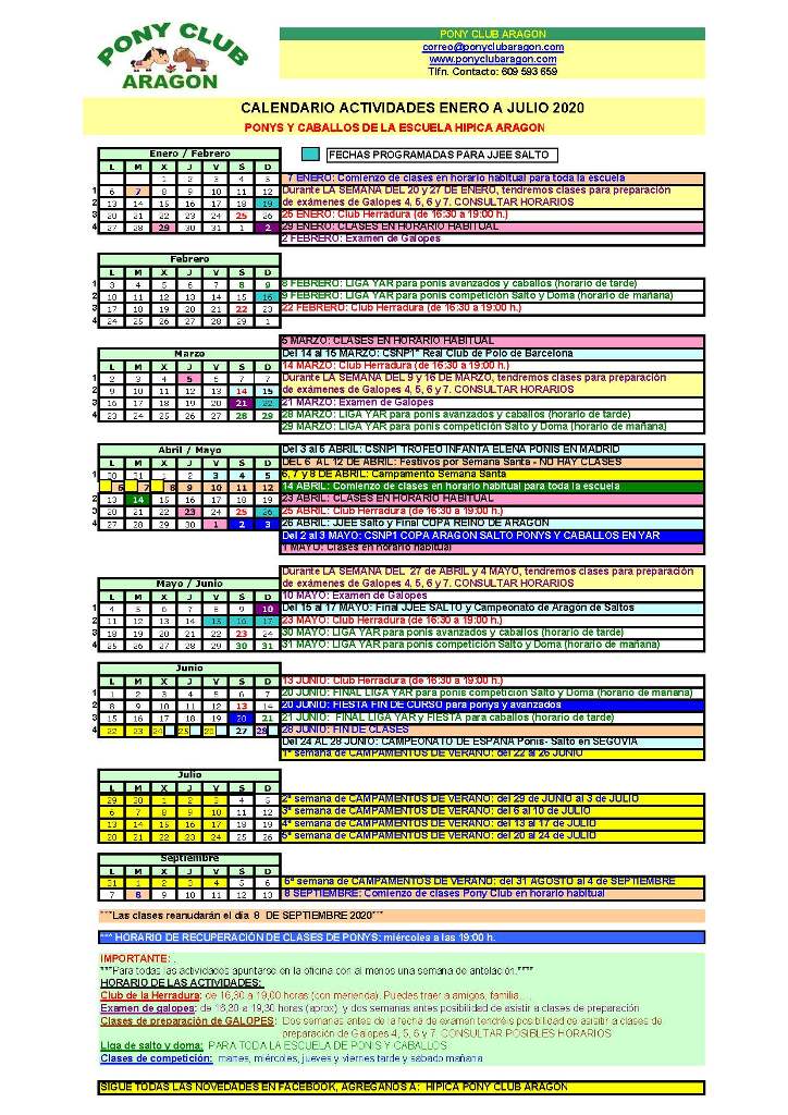 A4 - Calendario 2020 Enero - Julio con JJEE web - Hípica - Pony Club Aragón